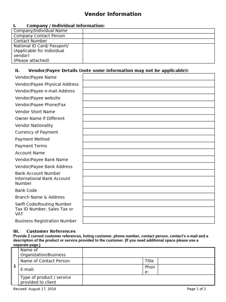 Vendor Set Up Form | PDF