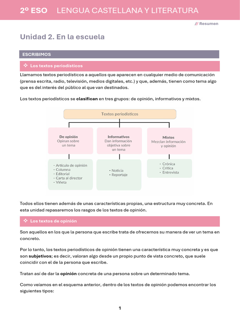 Resumen 2eso Lengua U2 | PDF