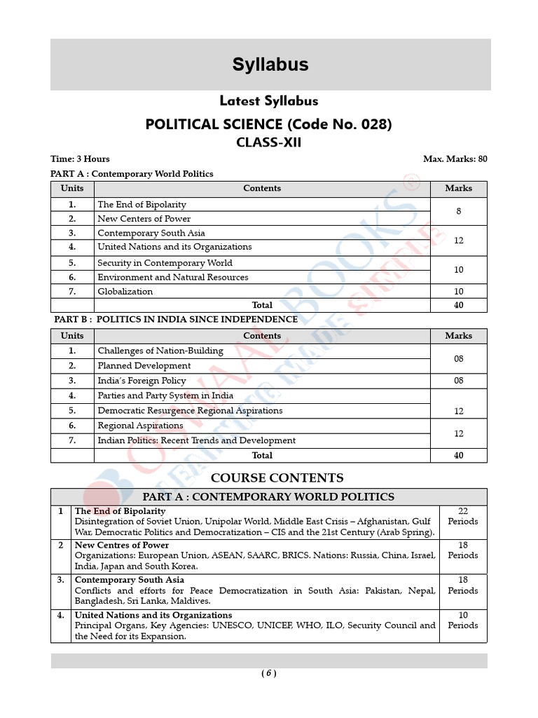 CBSE XII Political Science Syllabus | PDF