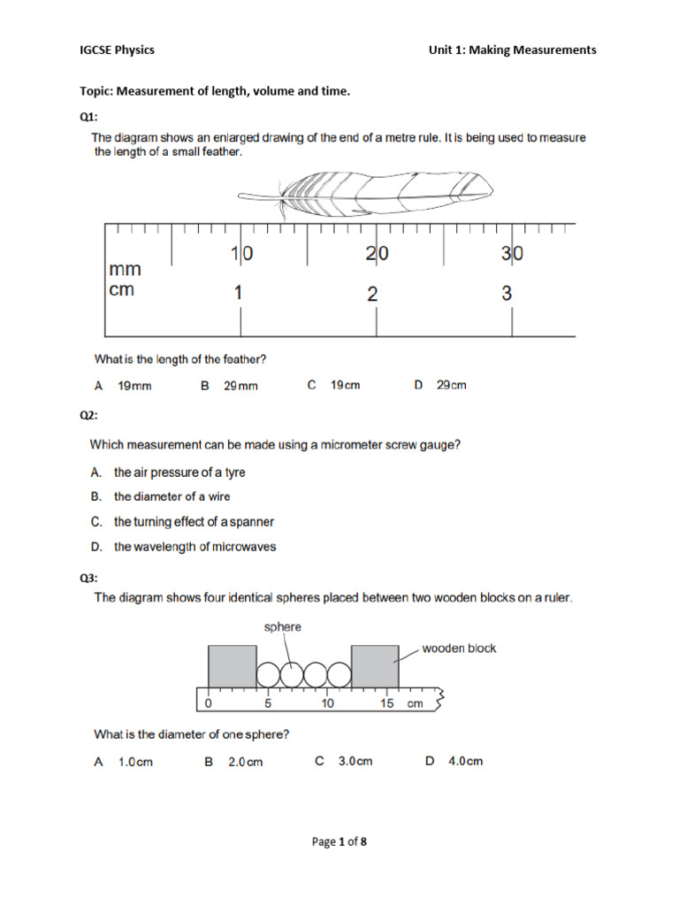 Making Measurements Unit 1 MCQs | PDF