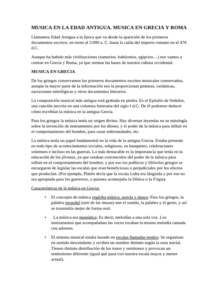 Musica en La Edad Antigua. Grecia y Roma | PDF