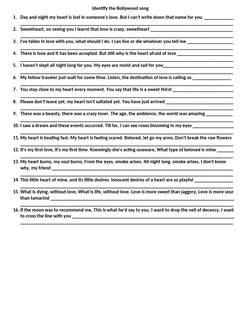 Guess The Bollywood Song Lyrics Pdf