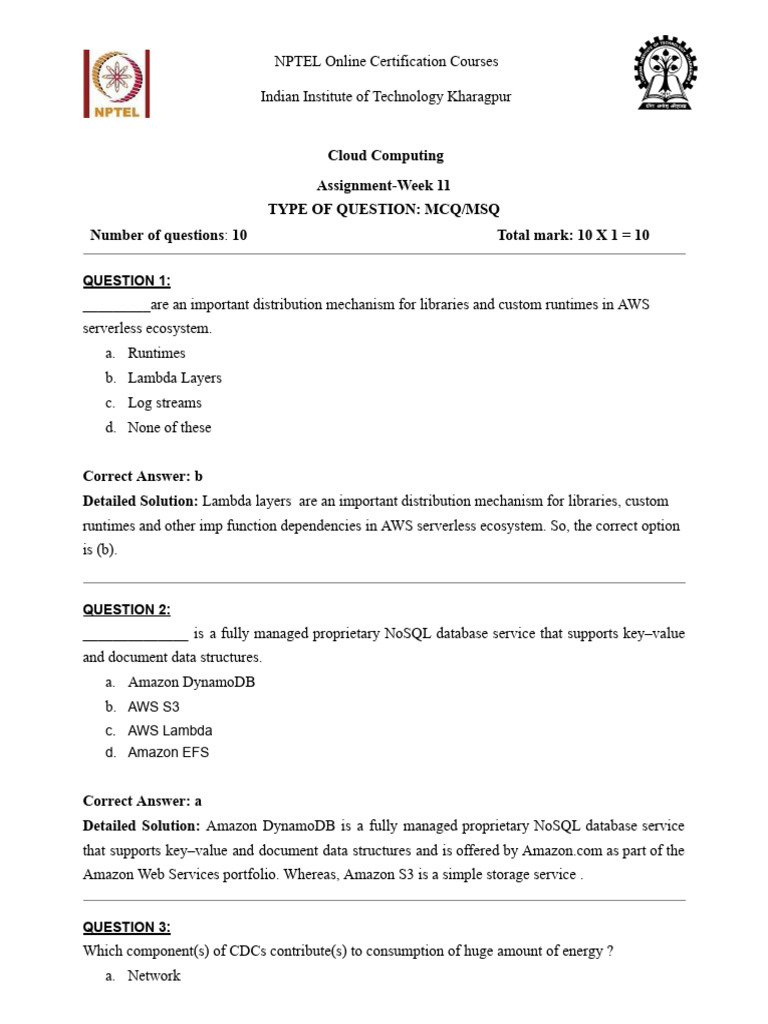 NPTEL CC Assignment11 | PDF