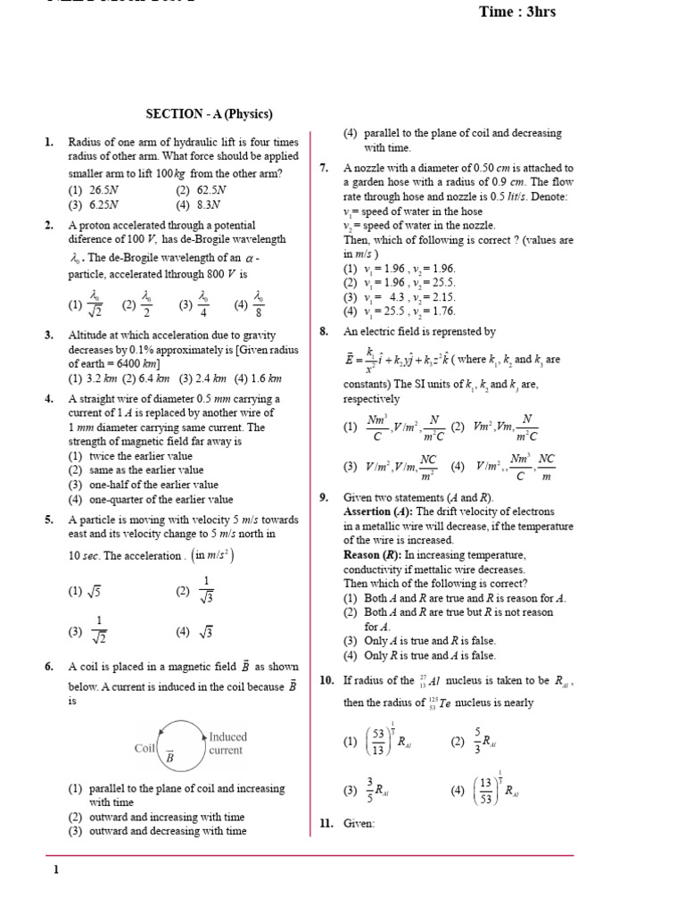 Neet MT - 1 QP | PDF