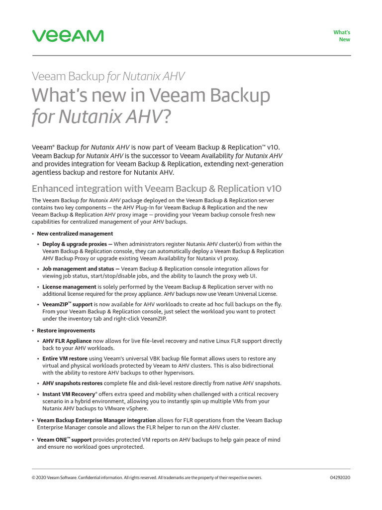 Veeam Backup Nutanix Ahv 2 0 Whats New | PDF