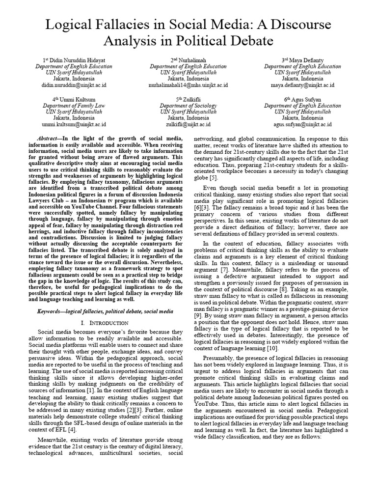 Logical Fallacies in Social Media A Discourse Analysis in Political ...