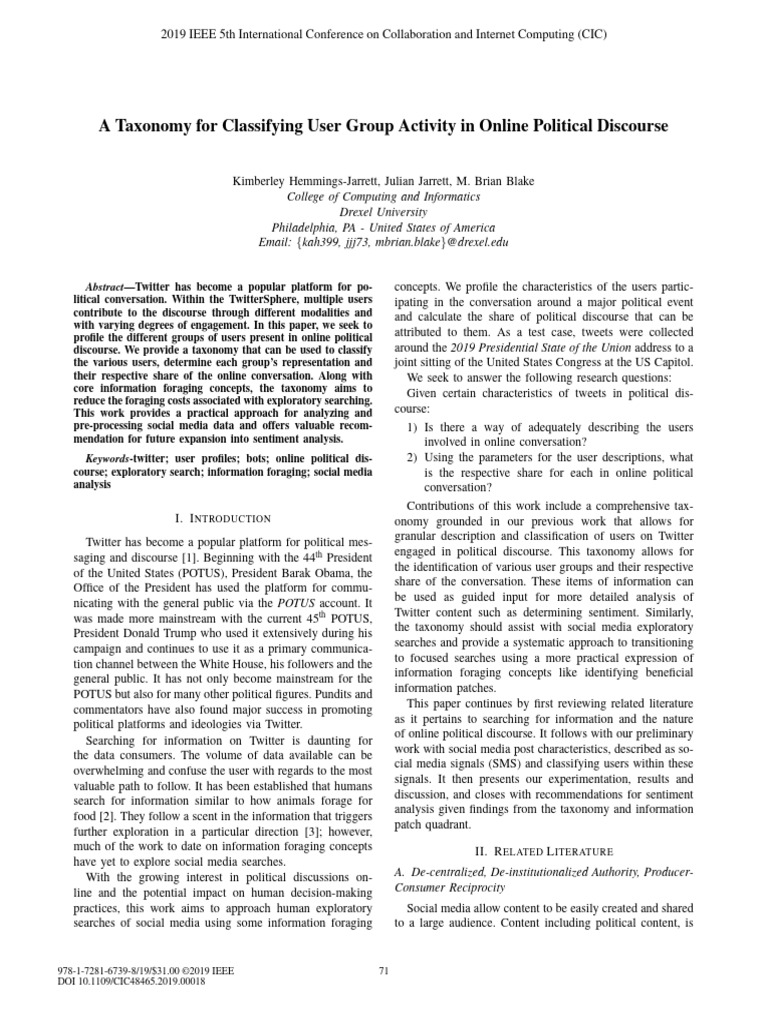 A Taxonomy For Classifying User Group Activity in Online Political ...