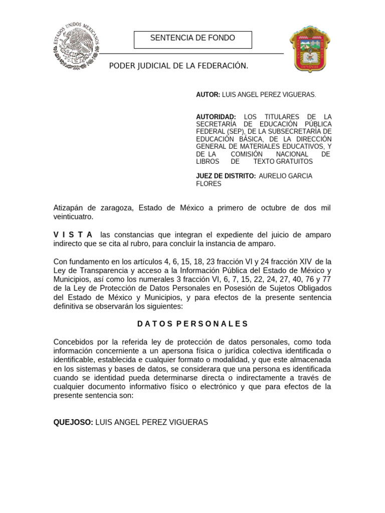 Sentencia de Amparo | PDF | Sentencia (ley) | México