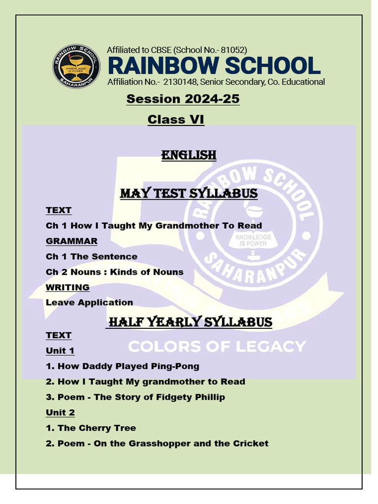 Class 6 Syllabus 2024-25 | PDF