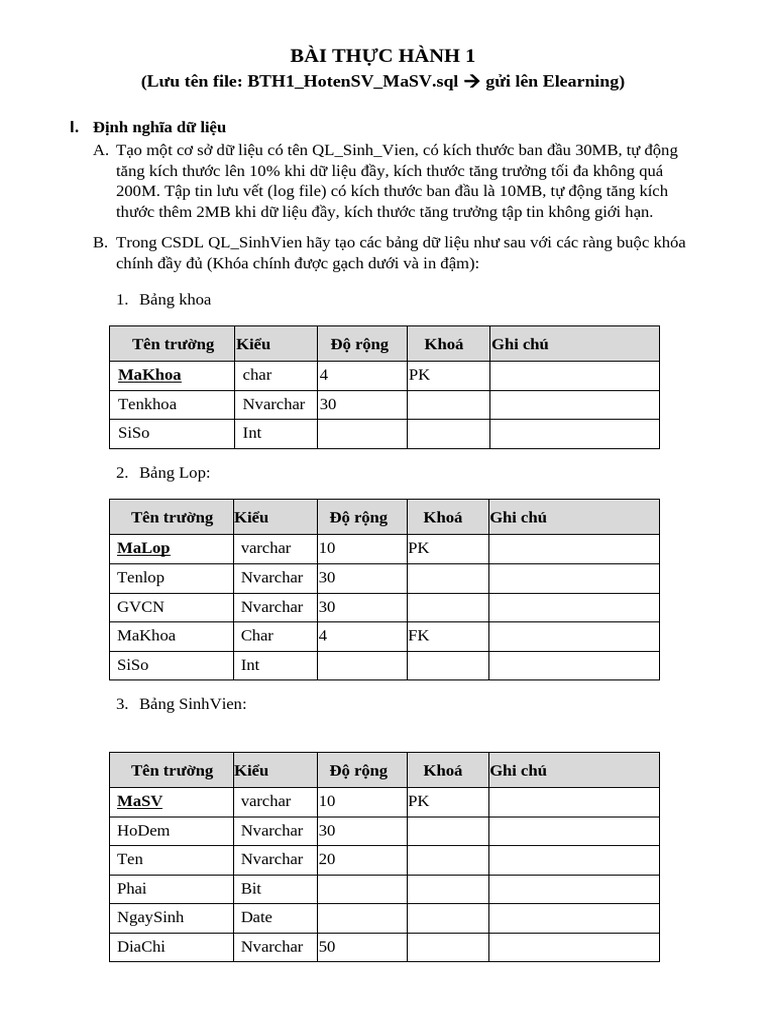 Bai Thuc Hanh So 1 - QLSV | PDF