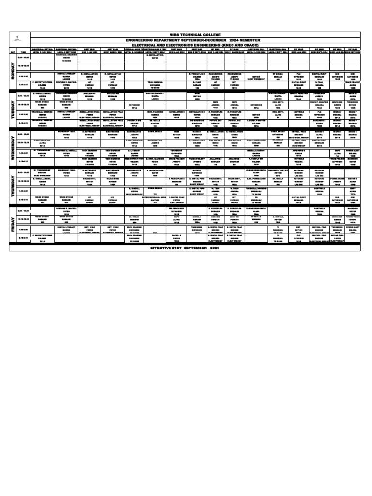 Eng Sep-Dec 2024 Timetable Knec and Cdacc Elec | PDF
