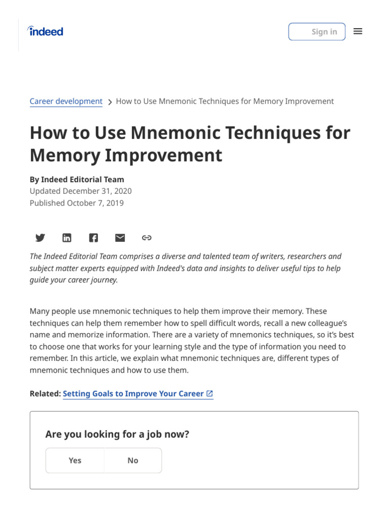 How To Use Mnemonic Techniques For Memory Improvement | PDF