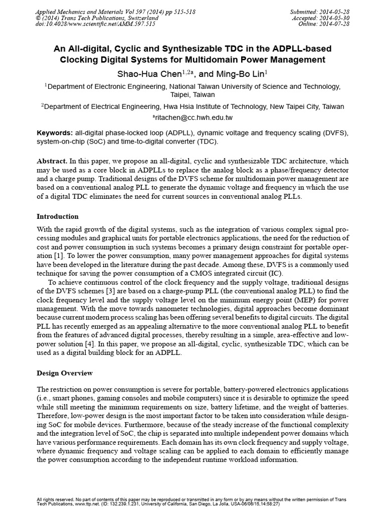 Cyclic and Synthesizable TDC in The ADPLL | PDF