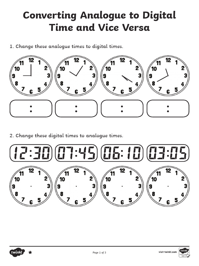 Au T N 4575 Converting Analogue To Digital Time and Vice Versa Activity ...