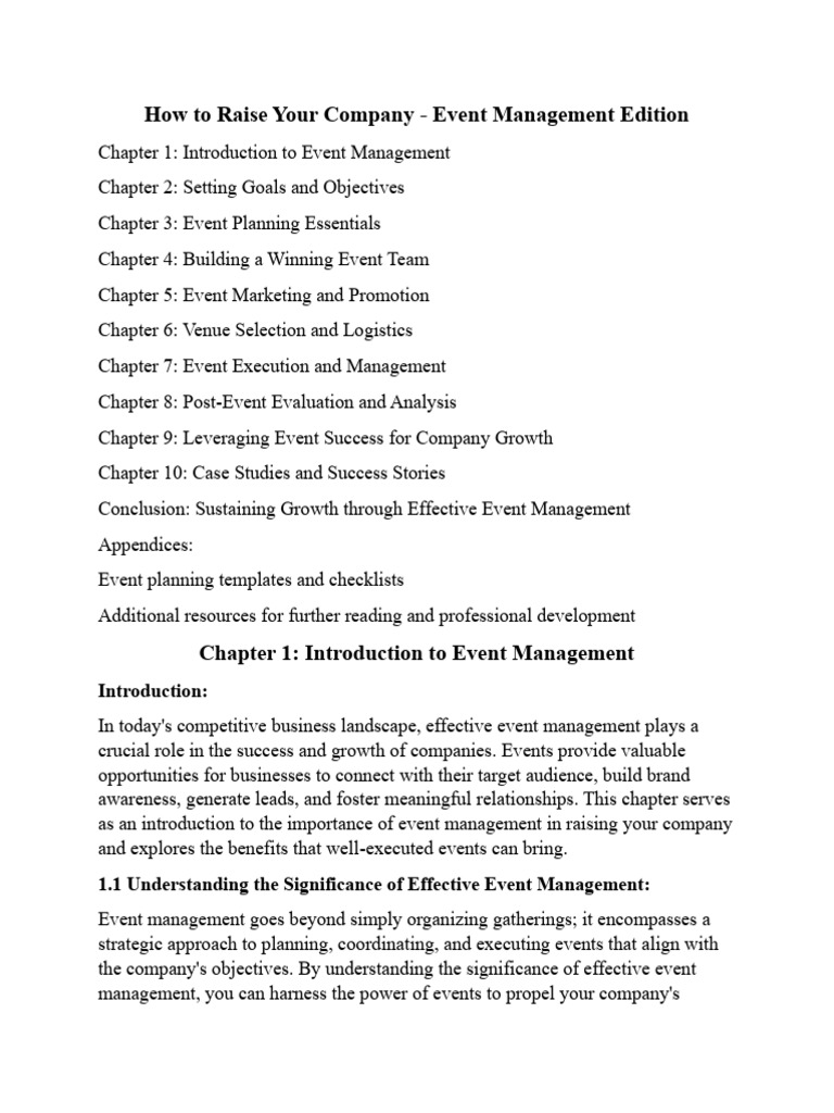 How To Raise Your Company - Event Management Edition | PDF | Goal ...