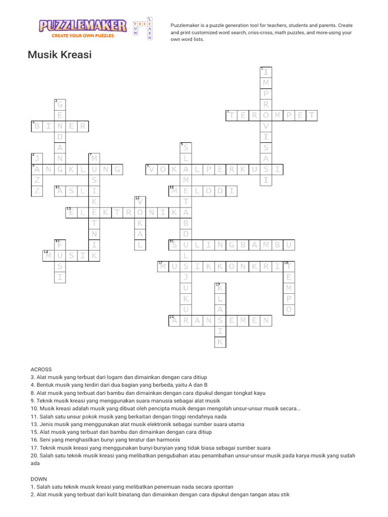 Criss Cross Puzzle - Discovery Education Puzzlemaker | PDF