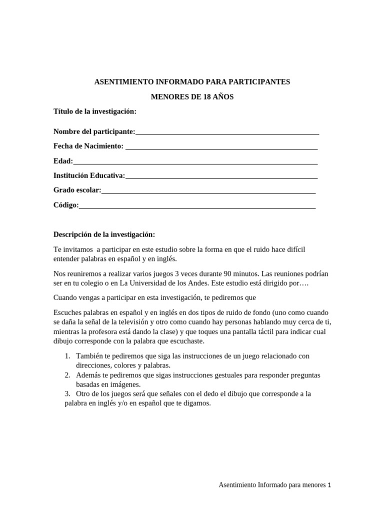 Ejemplo Asentimiento Informado Menores 18 Aos | PDF