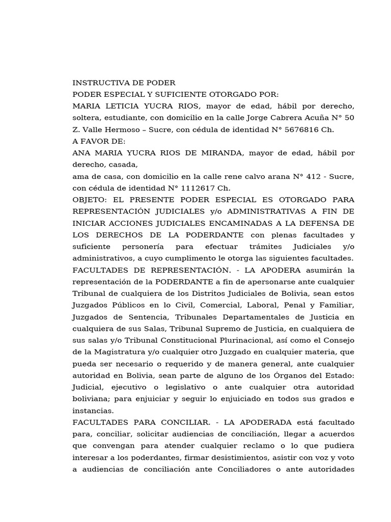 INSTRUCTIVA DE PODER (Poder 2) | PDF | Judicaturas | Ciencias sociales