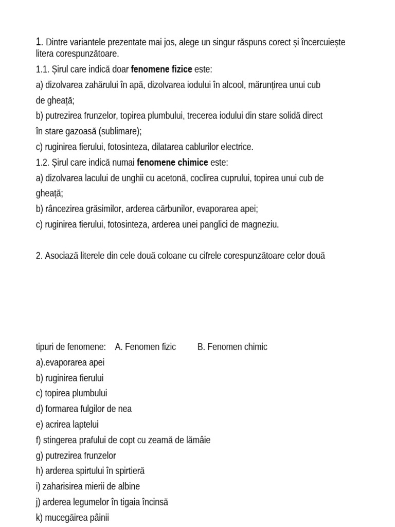 Fisa Cu Fenomene Fizice Si Chimice | PDF
