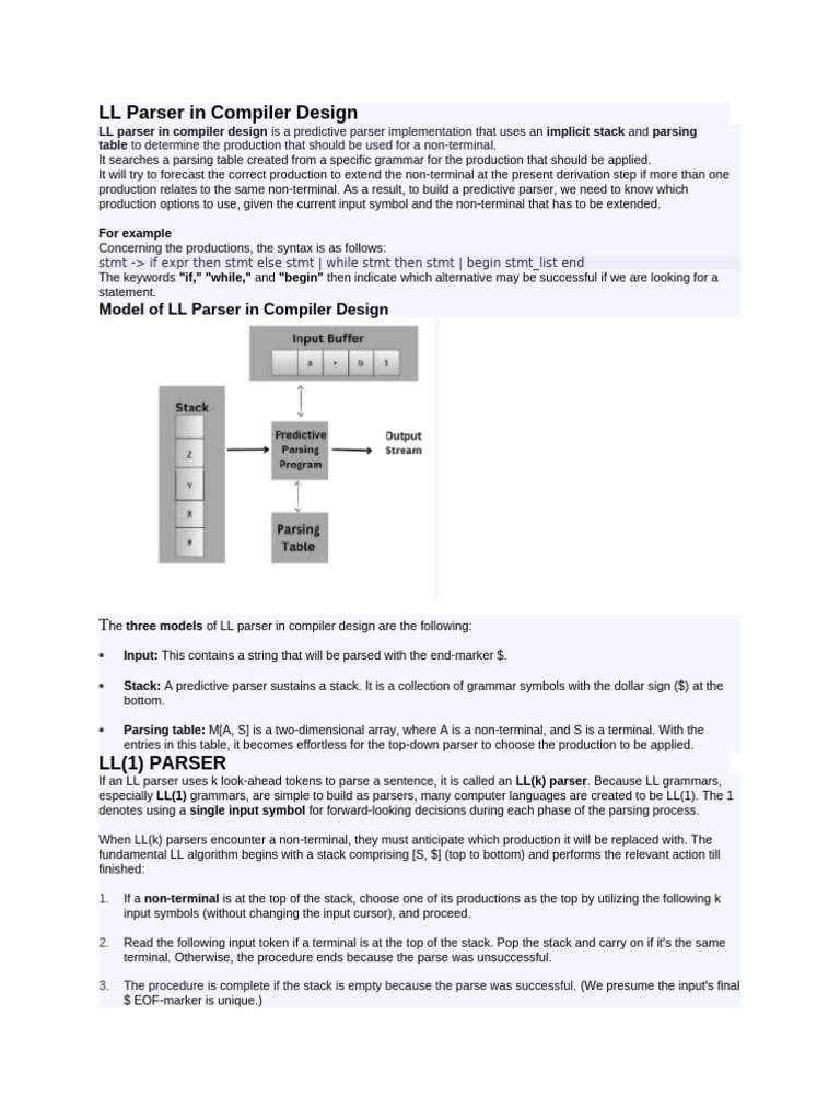 LL Parser in Compiler Design | PDF | Parsing | Computers