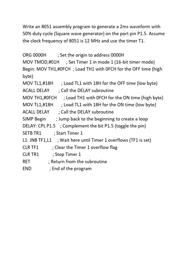 8051 Assembly Square Wave Generator | PDF | Central Processing Unit | Microcontroller