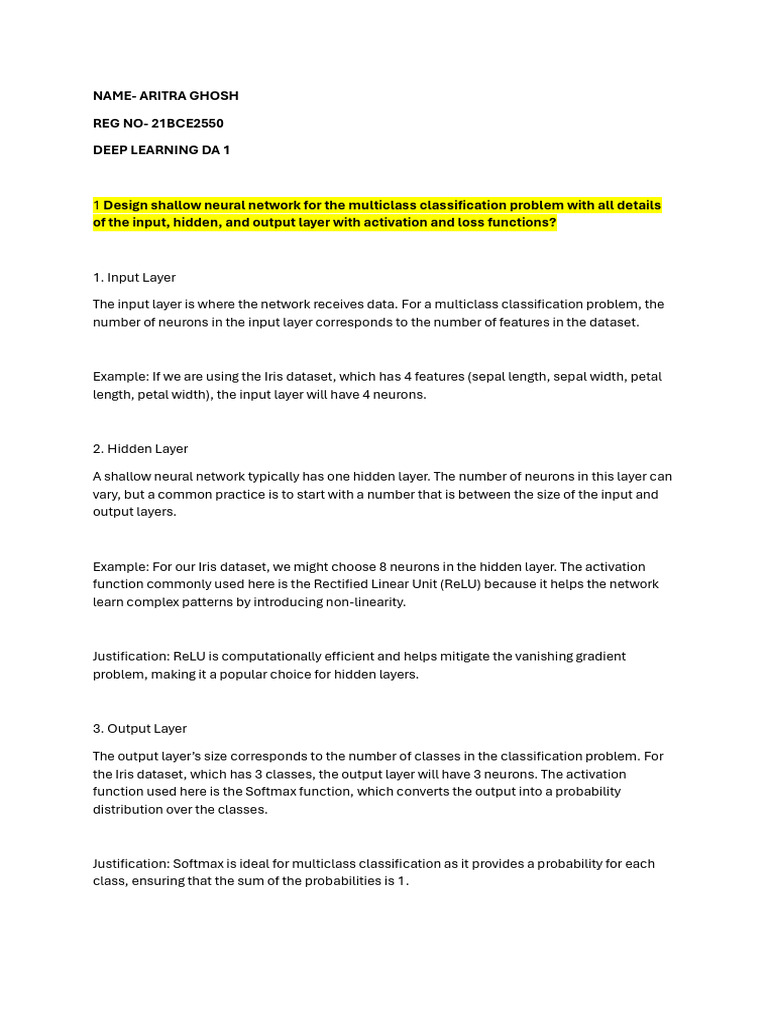 Aritra Ghosh Deep Learning DA 1 | PDF