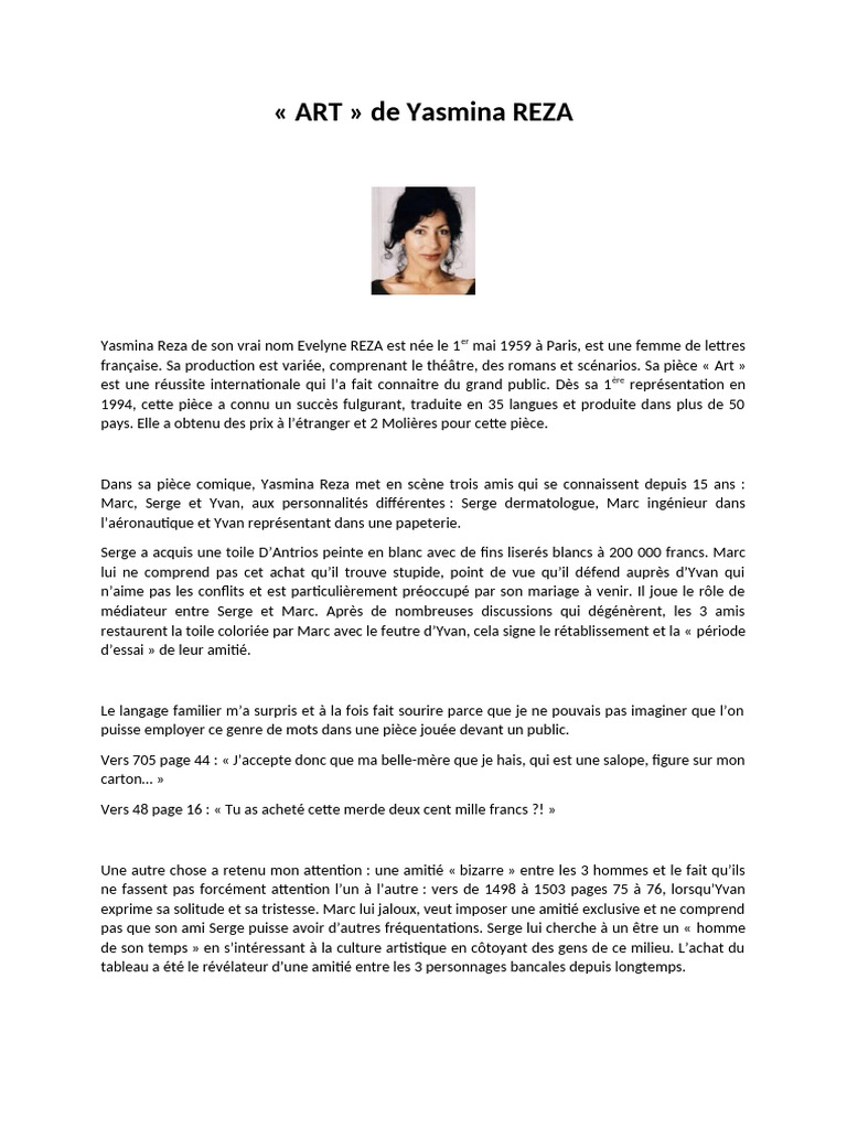 ART de Yasmina REZA | PDF