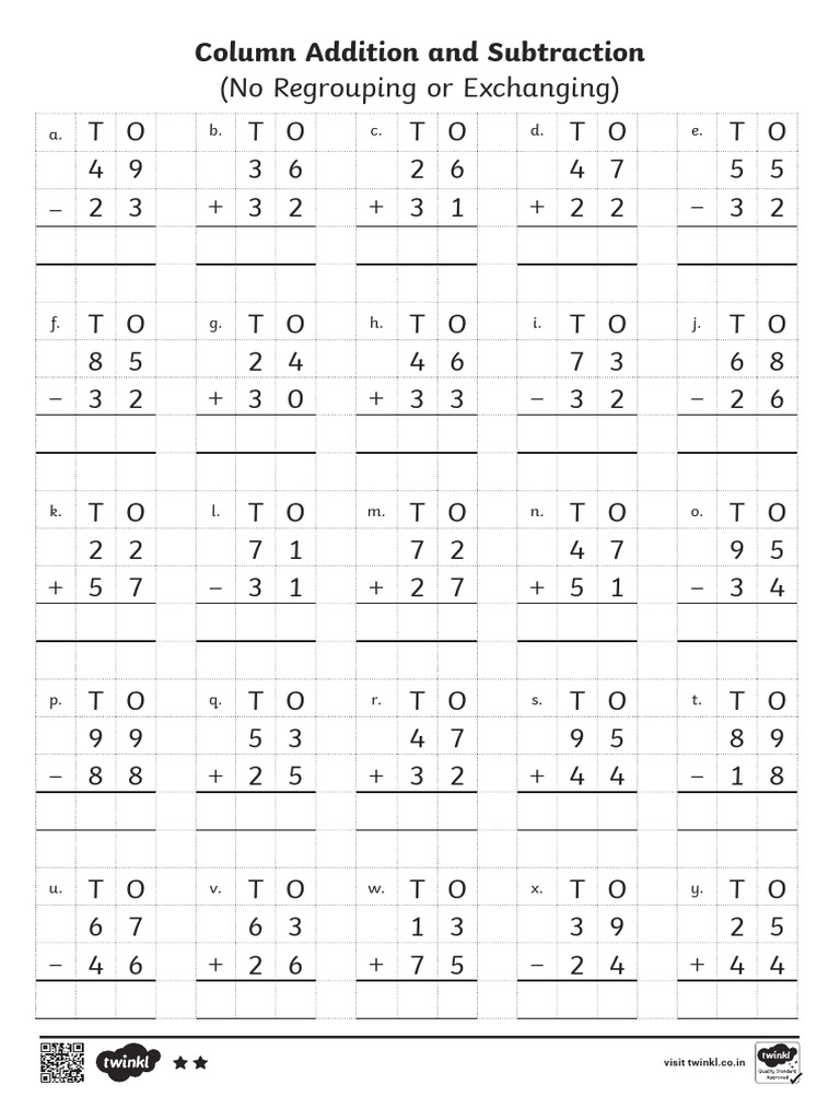 Subtraction - No Regrouping | PDF