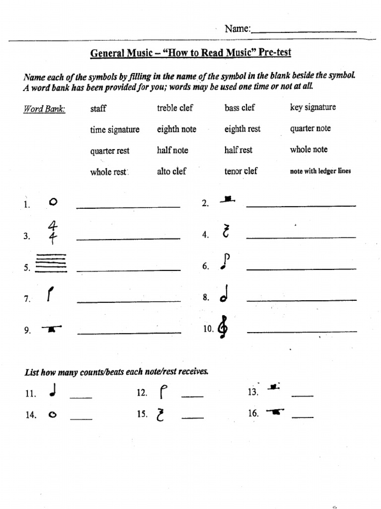 HowToReadMusicPreandPostTest 1 | PDF