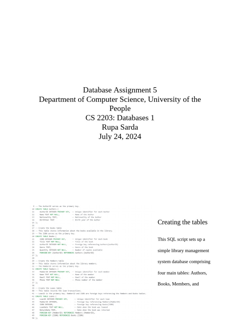 Database Assignment 5 | PDF