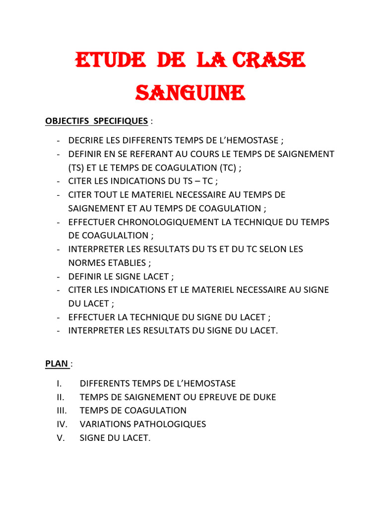 Etude de La Crase Sanguine | PDF