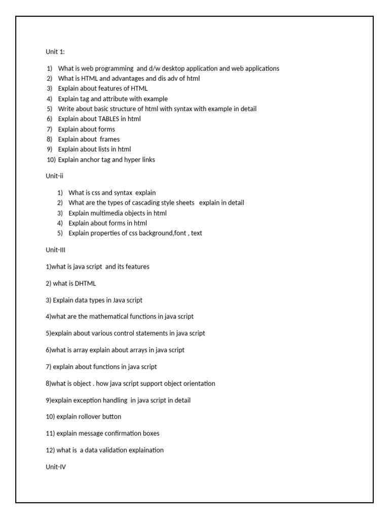 Web Interface Designing Technology Imp Questions | PDF | Computers