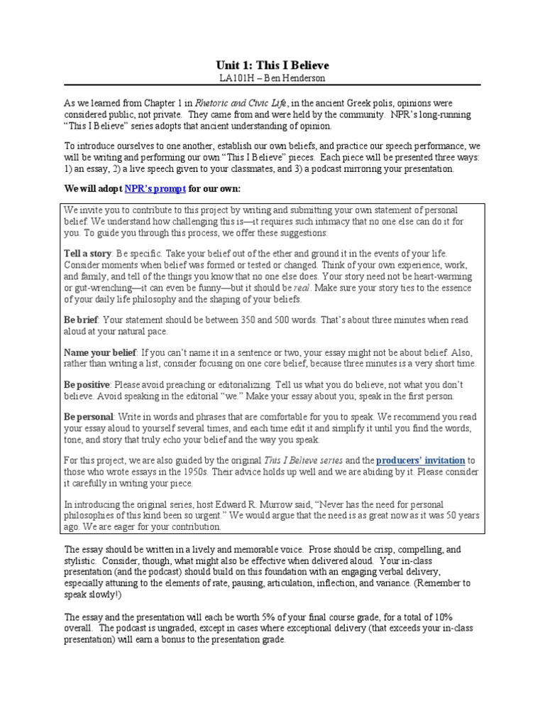 This I Believe | PDF | Essays | Cognitive Science