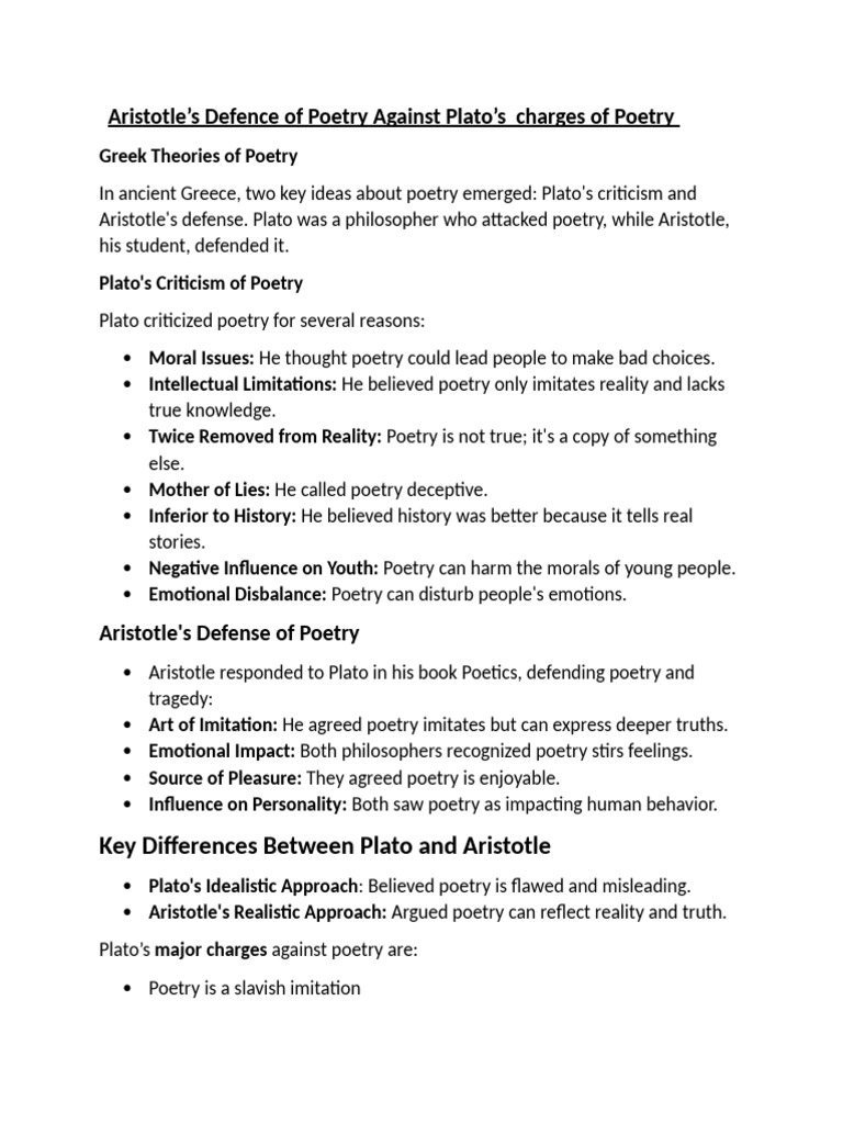 Aristotle's Defense of Poetry vs. Plato | PDF | Plato | Social Science
