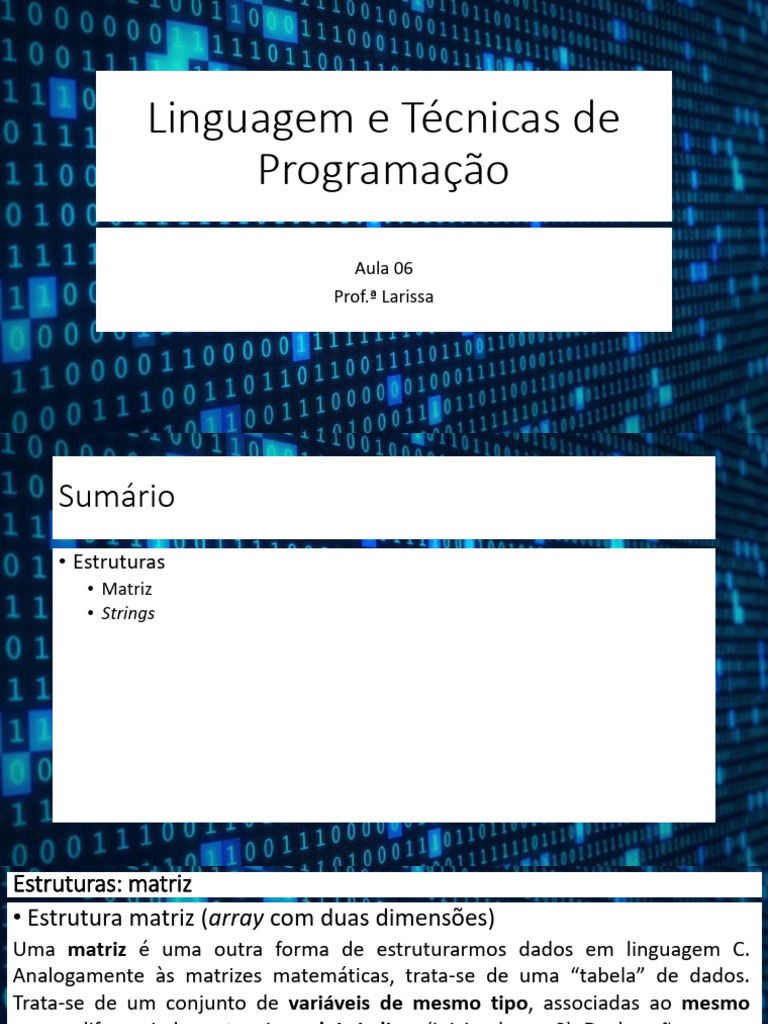 Aula 06 - Estruturas (matriz e strings) (2024) | PDF