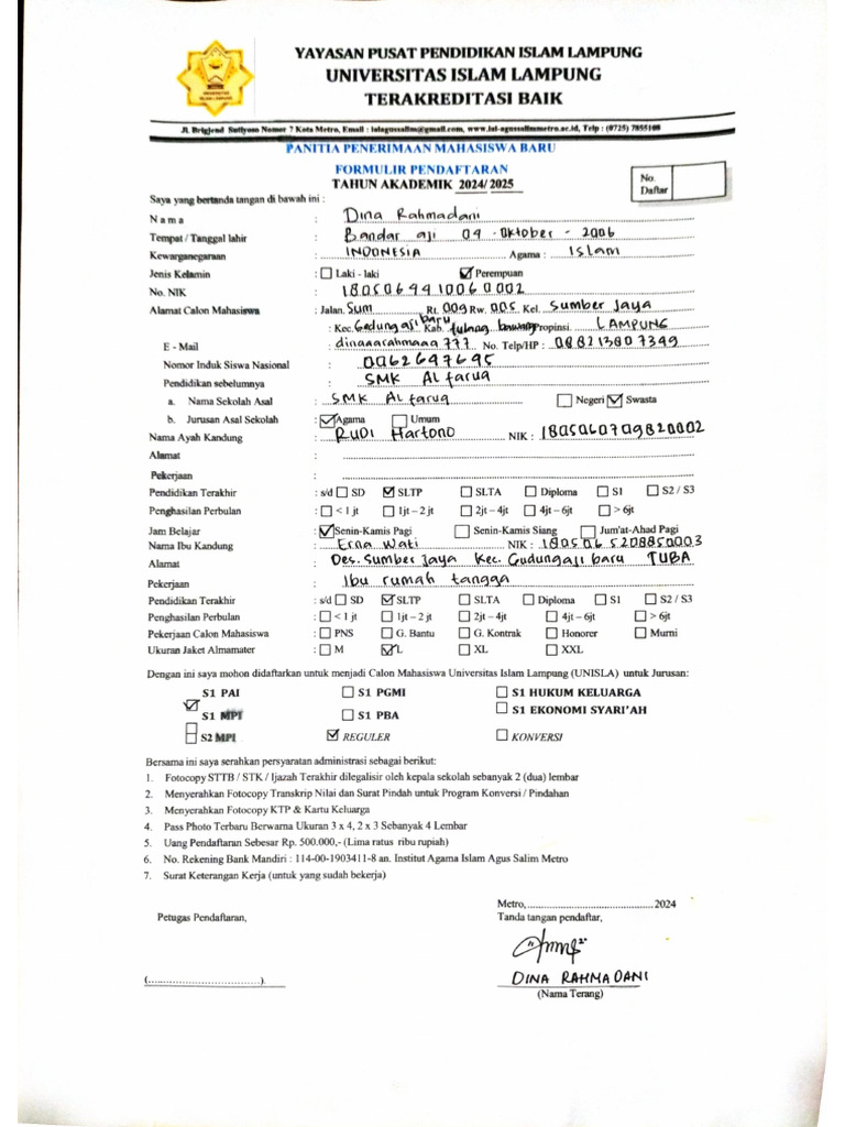 Formulir KK KTP SKL Dina Ramadani | PDF