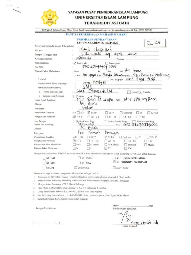 Formulir KK KTP Ijazah Kayis Ubaidillah | PDF