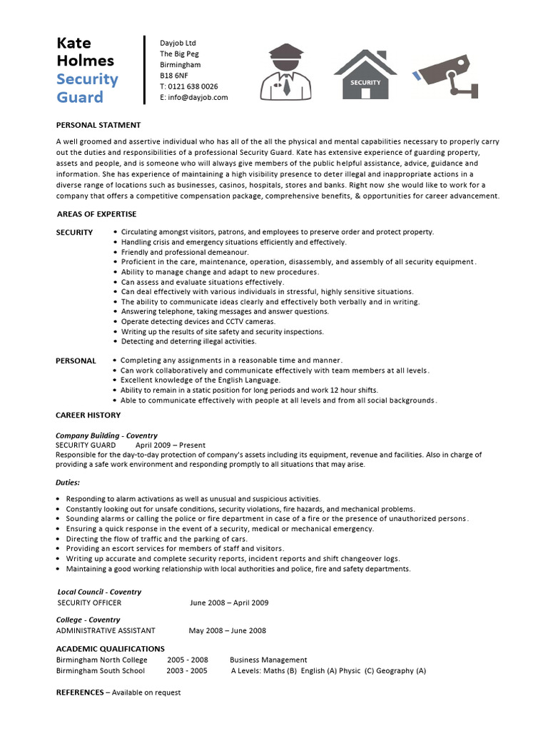 Security Guard Resume Format | PDF
