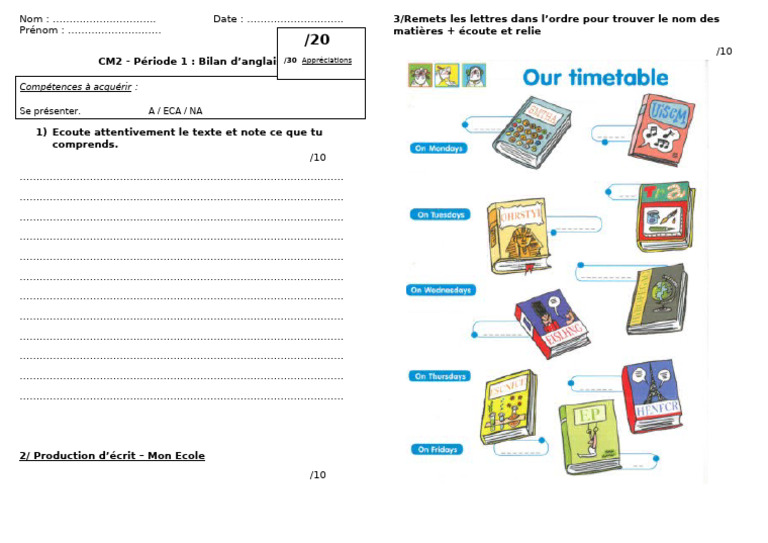 Bilan Anglais 1 2022 | PDF