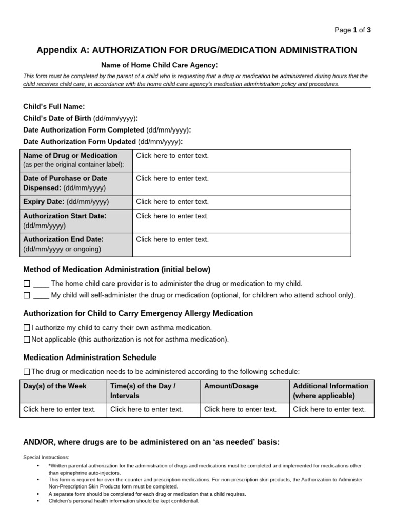 Authorization For Drug Administration | PDF | Over The Counter Drug ...