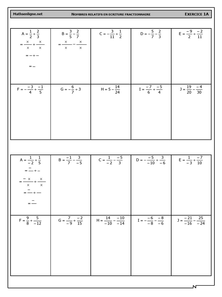 Chap 03 - Ex1a - Additions Et Soustractions - CORRIGE | PDF