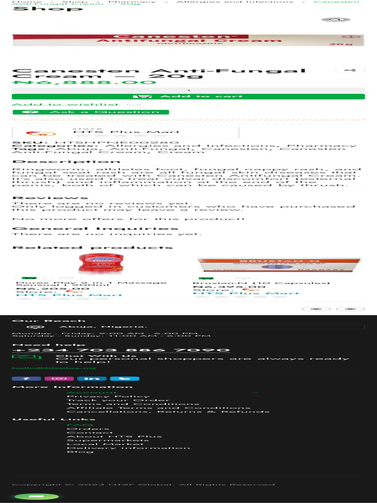 Canesten Anti-Fungal Cream - 20g - HTSPlus | PDF