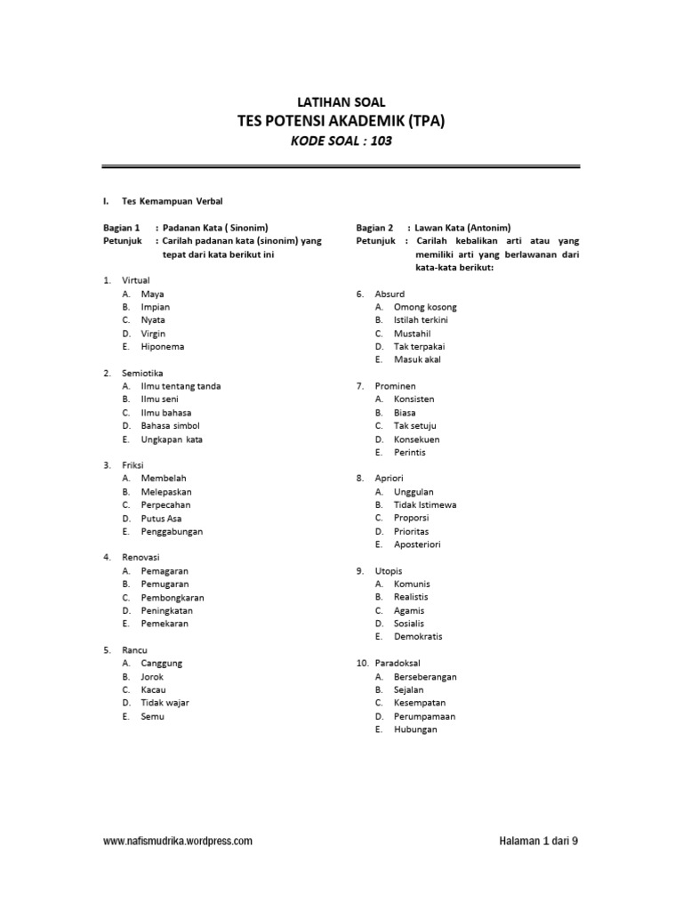 Latihan Soal Tpa.1 | PDF