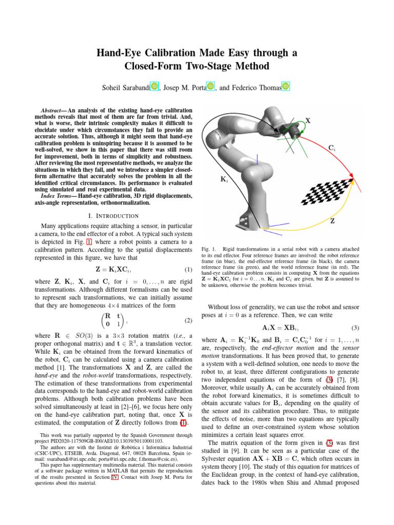 2525 Hand Eye Calibration Made Easy Through A Closed Form Two Stage ...