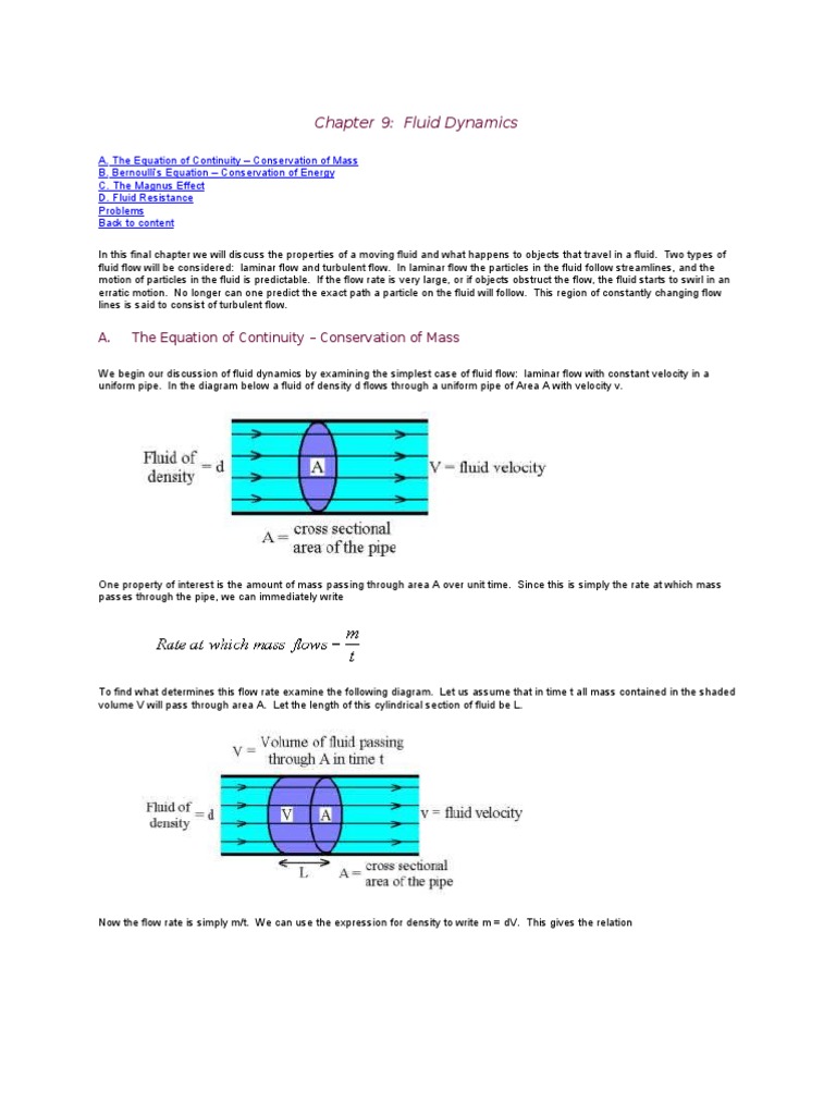 Chapter 9: Fluid Dynamics: A. The Equation of Continuity - Conservation ...