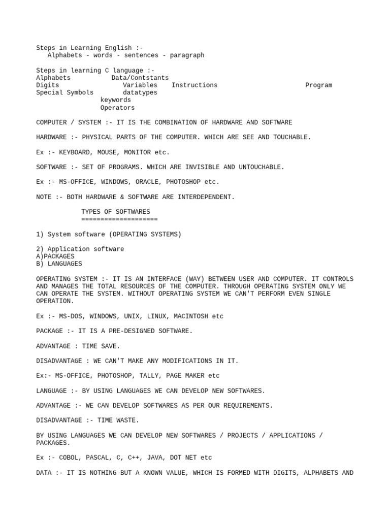 C Language Another Class Notes | PDF