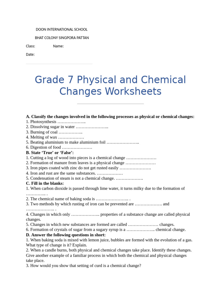 physical and chemical changes | PDF