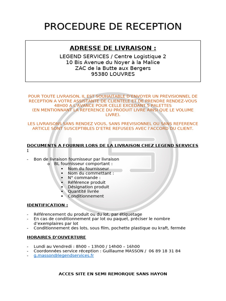 Procedure de Reception - LS Louvres | PDF