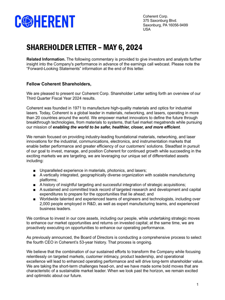 Shareholder Letter Fy24 q3 vf2 | PDF