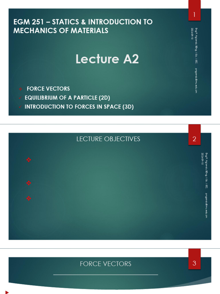Lecture A2-Equilibrium&Forces in Space | PDF | Euclidean Vector | Force